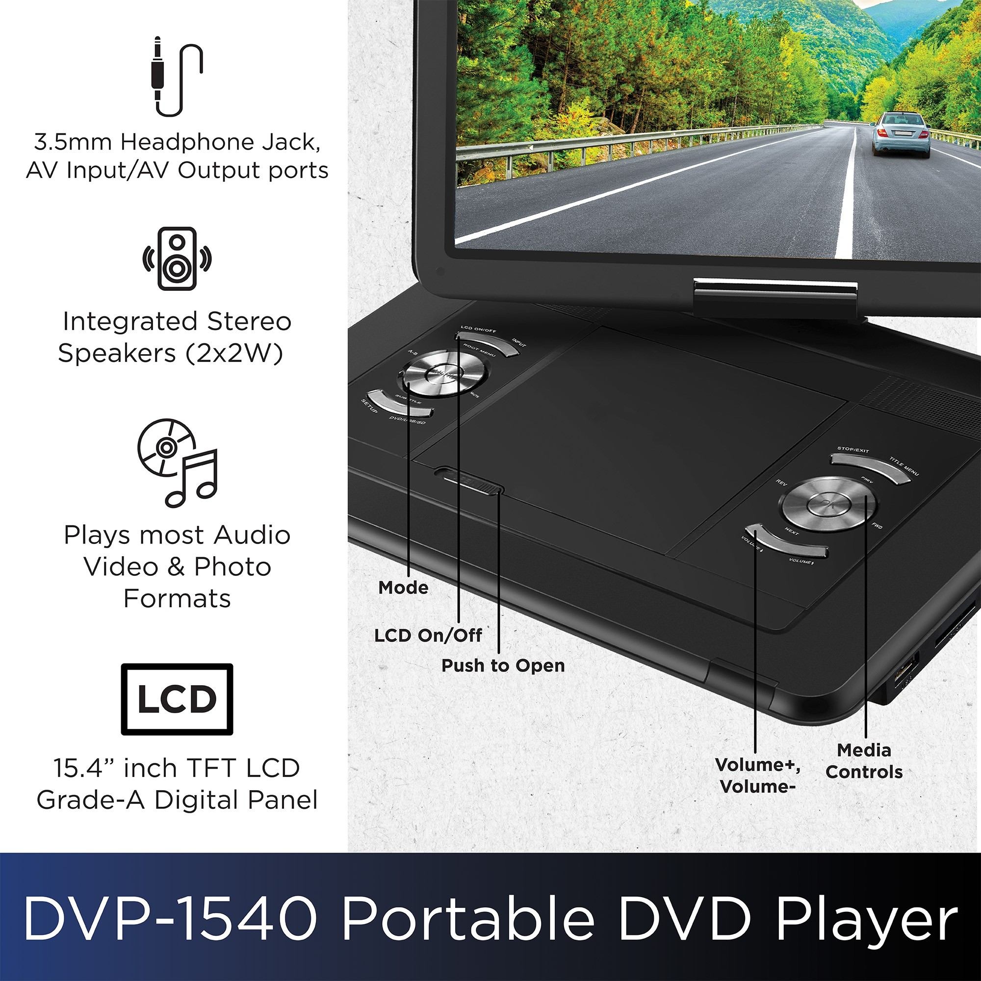 15.6-inch Portable DVD Player - Black
